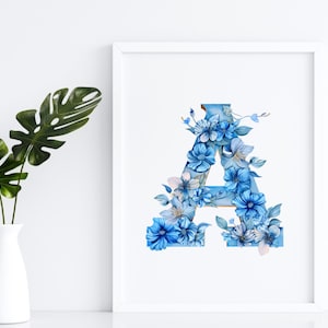 Watercolor Floral Blue Alphabet Clipart , Floral Alphabet, Transparent ...