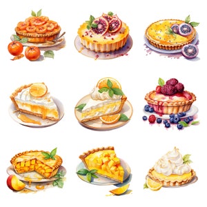 Watercolor Fruit Pies Clipart, PNG Individual Images on Transparent ...