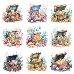 Watercolor Treasure Chest PNG - 31 Transparent Nautical Gold Coins ...