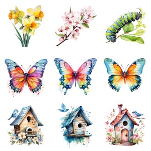 32 Spring Bundle Clipart, Watercolor Clipart, PNG Individual Images on ...