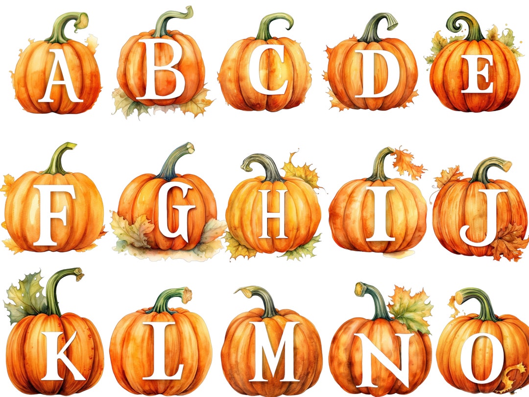 Pumpkin Alphabet, Transparent Background, High Quality, Clipart, 12x12 ...