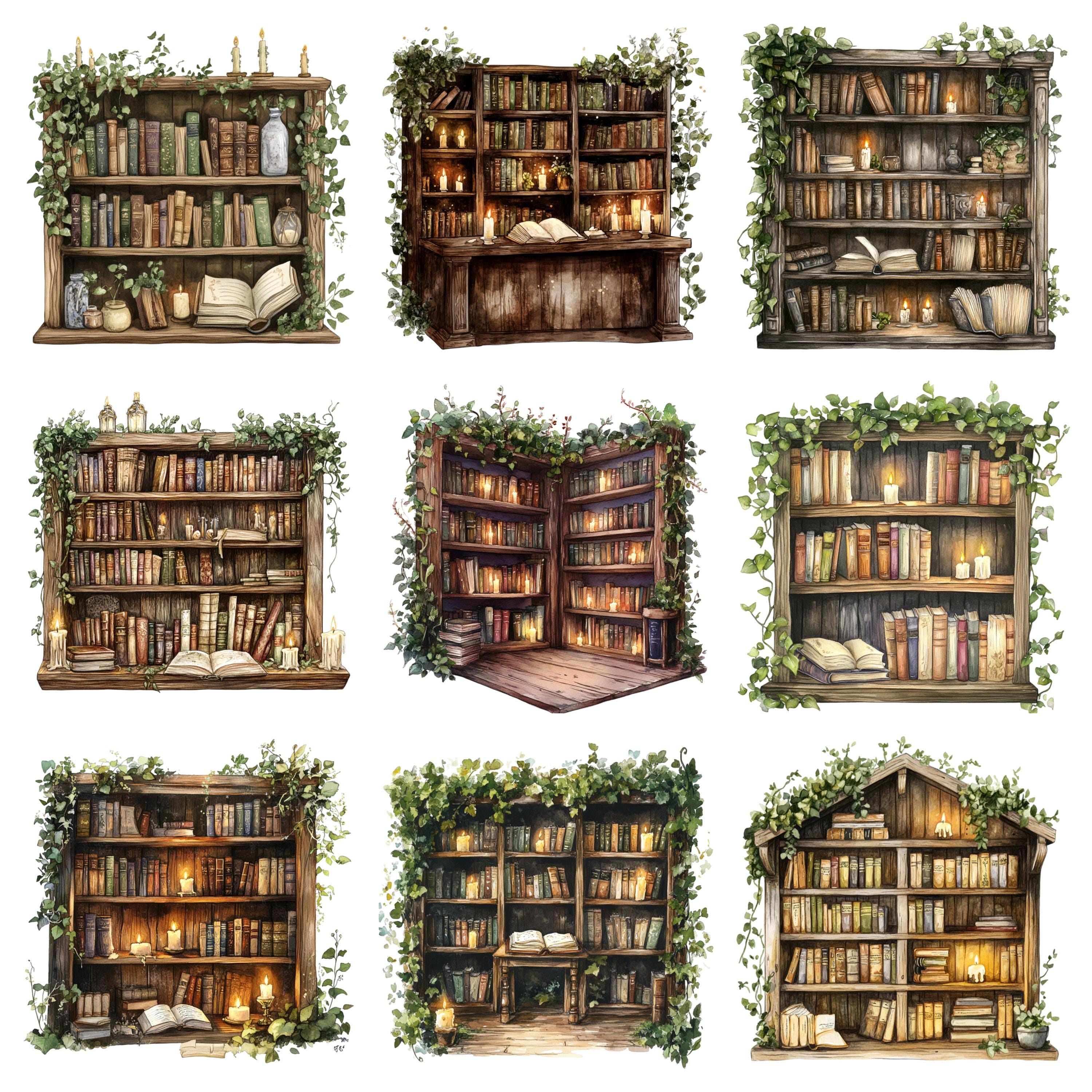 21 Old Libraries Watercolor Clipart, PNG Digital Files on Transparent ...