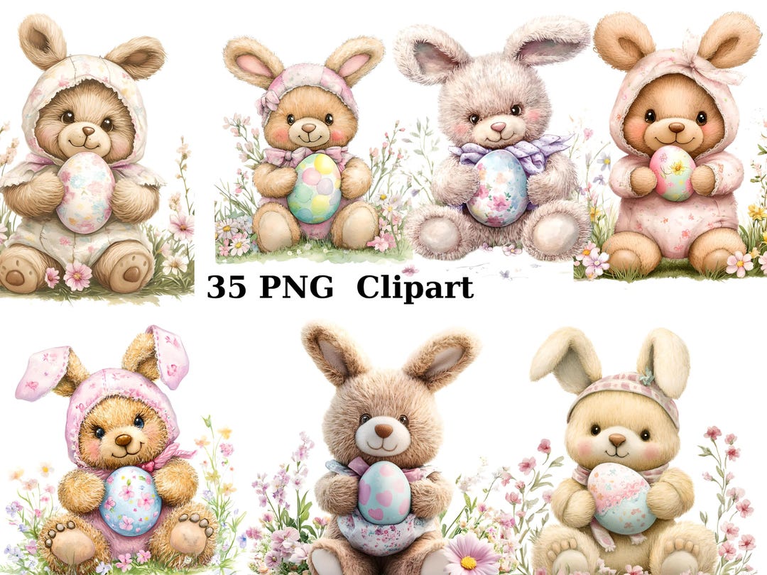 35 Easter Teddy Bears Watercolor Clipart, Easter Clipart, PNG ...