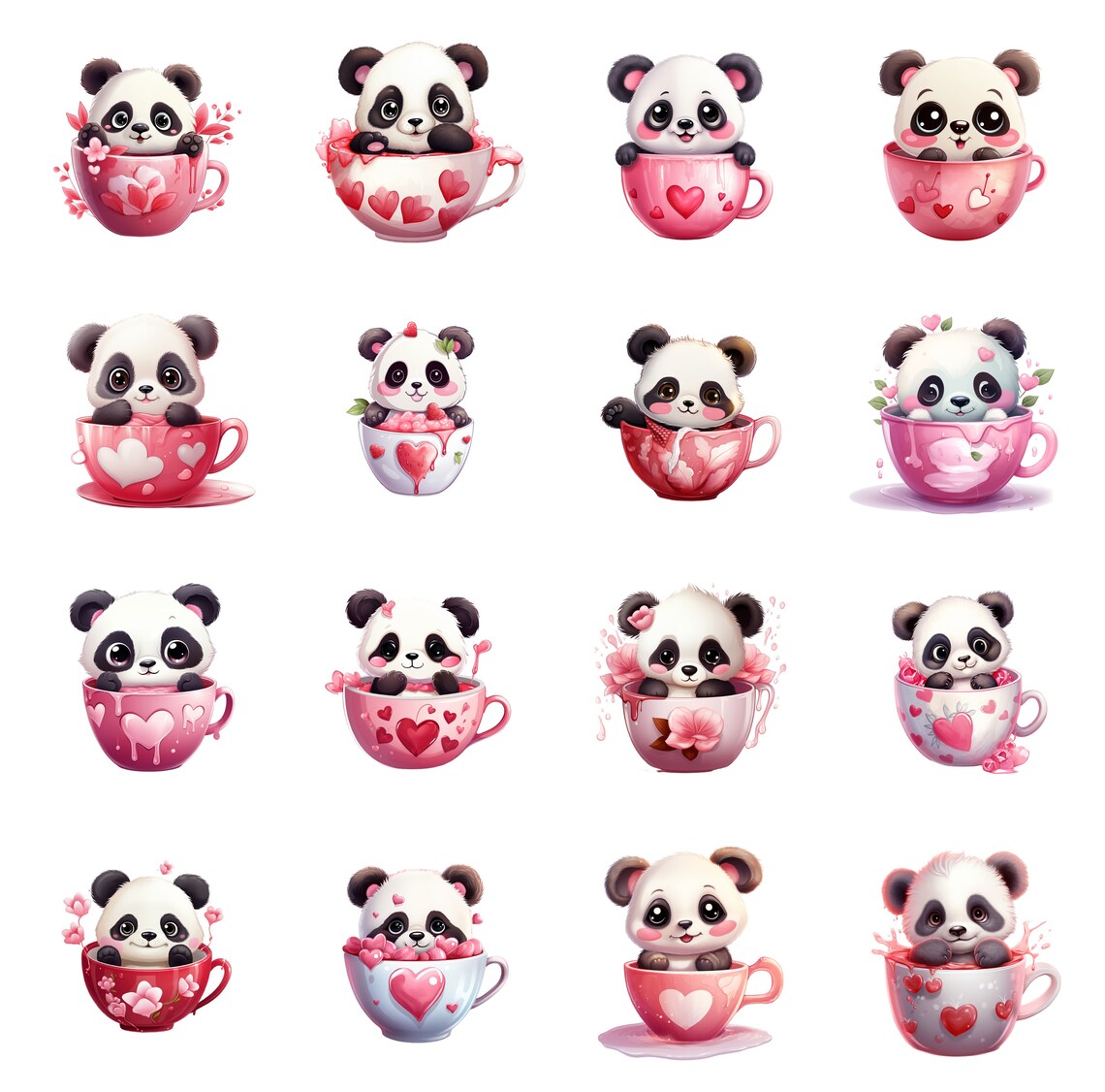 Panda in a Cup, Valentine's Day, Clip Art Graphics in PNG for ...