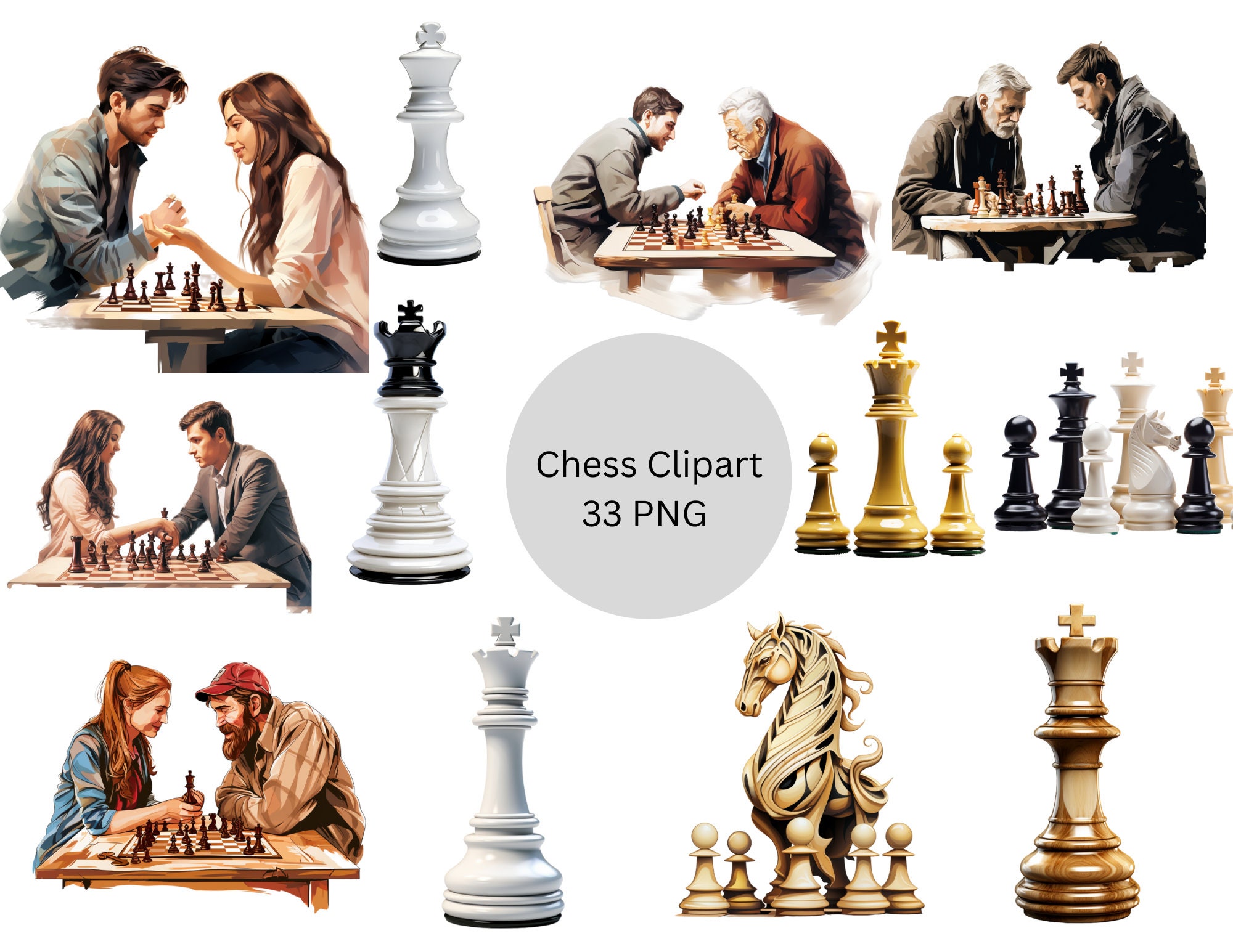 Chess Clipart Chess Pieces and Players PNG Digital Files on - Etsy