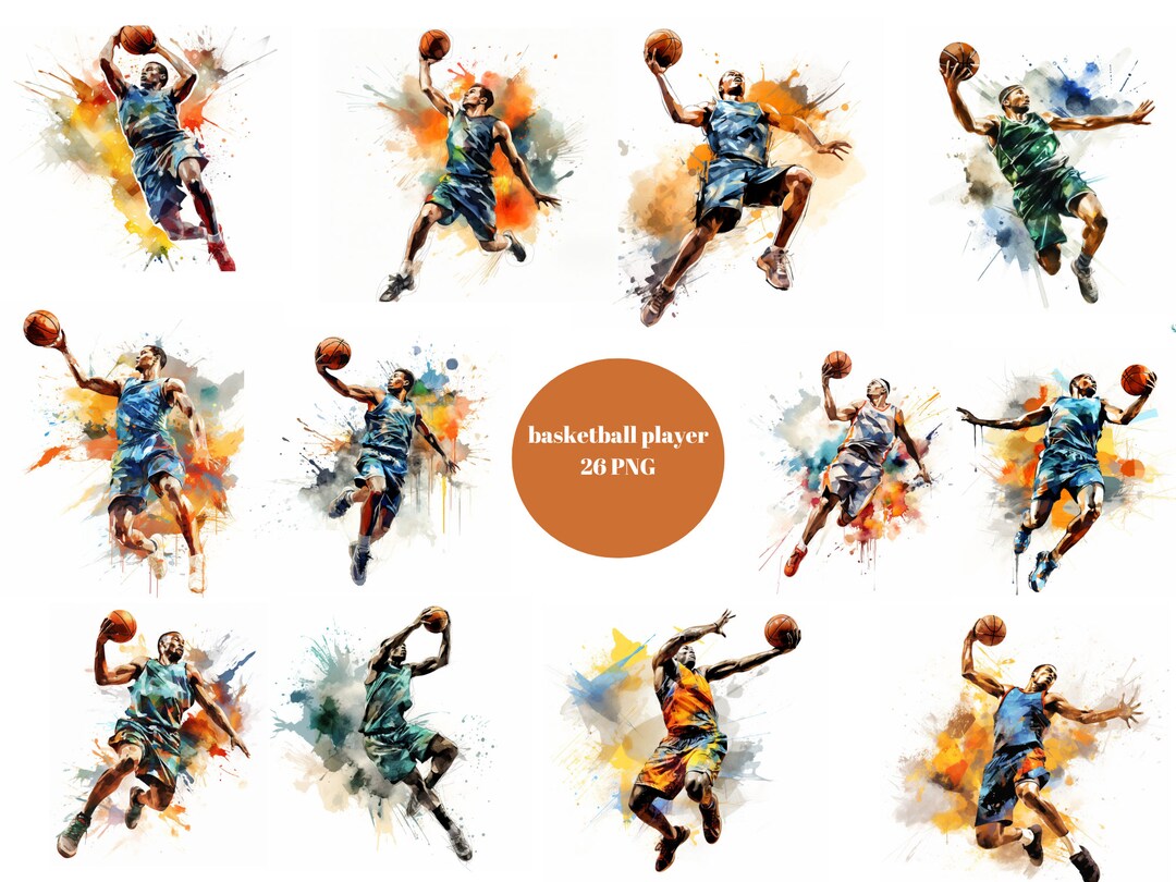 26 Basketball Players Watercolor Clipart, Basketball Clipart, Slam Dunk ...