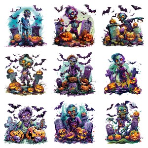 Halloween Zombie Watercolor Clipart, Halloween Clipart, PNG Individual ...