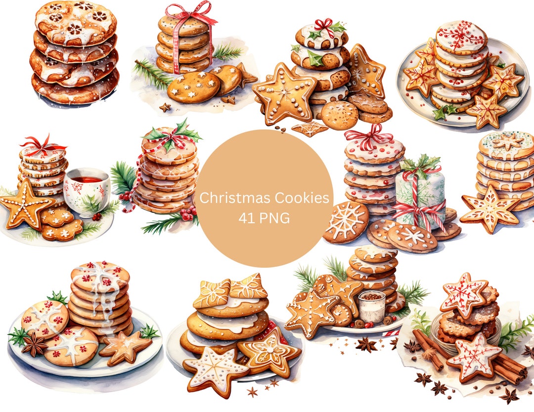 Watercolor Christmas Cookies Clipart, PNG Digital Files on Transparent ...