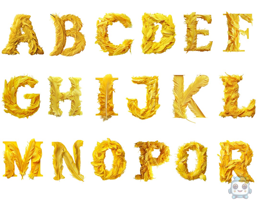 Yellow Feathers Alphabet, Letters Png, Alphabet Png, Instant Download ...