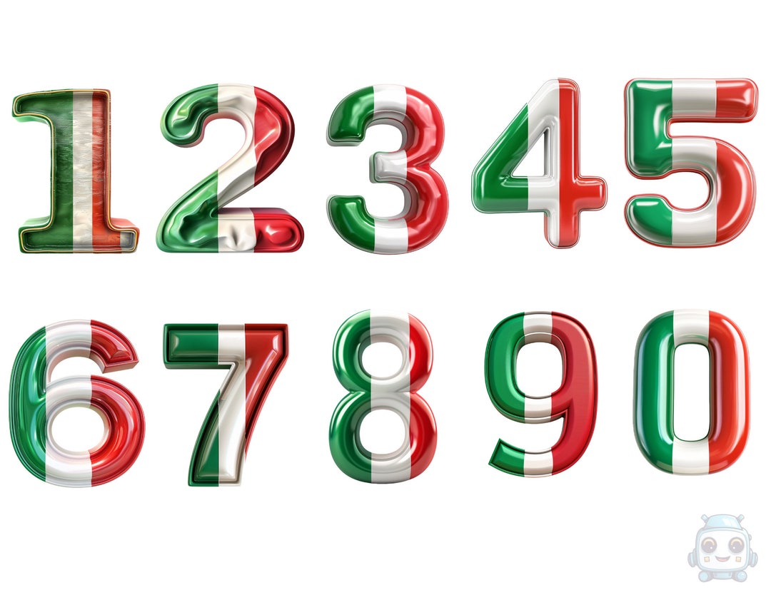 Italian Flag Numbers Watercolor Clipart, Numbers Clipart, PNG Digital ...