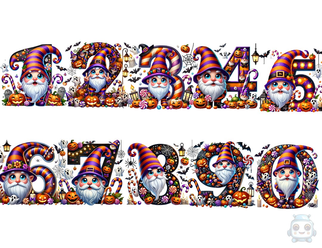Halloween Gnomes Numbers Clipart, Halloween Clipart, PNG Individual ...