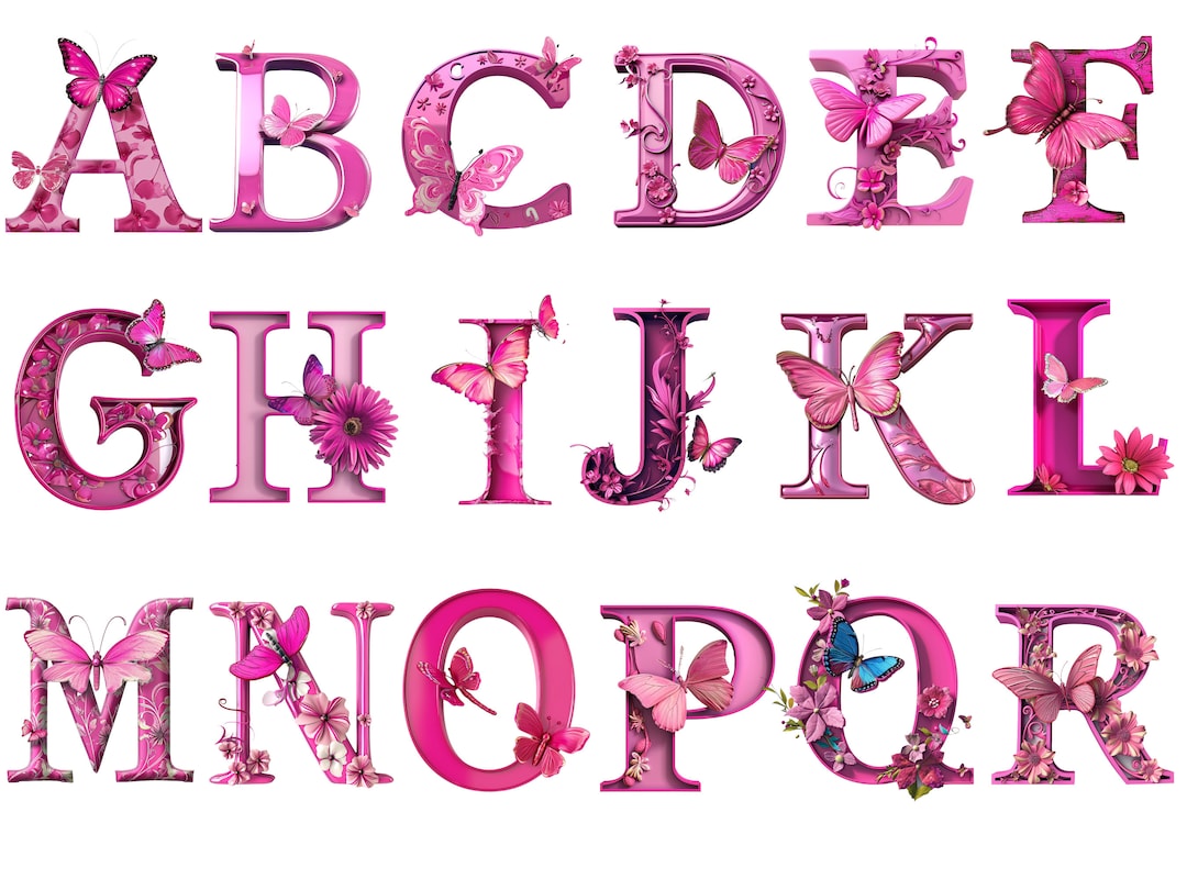 Pink Butterflies Alphabet, Butterflies Letter, Instant Download for ...