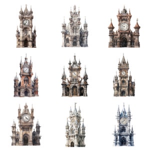 26 Gothic Clock Towers Watercolor Clipart, Gothic Clipart, PNG ...