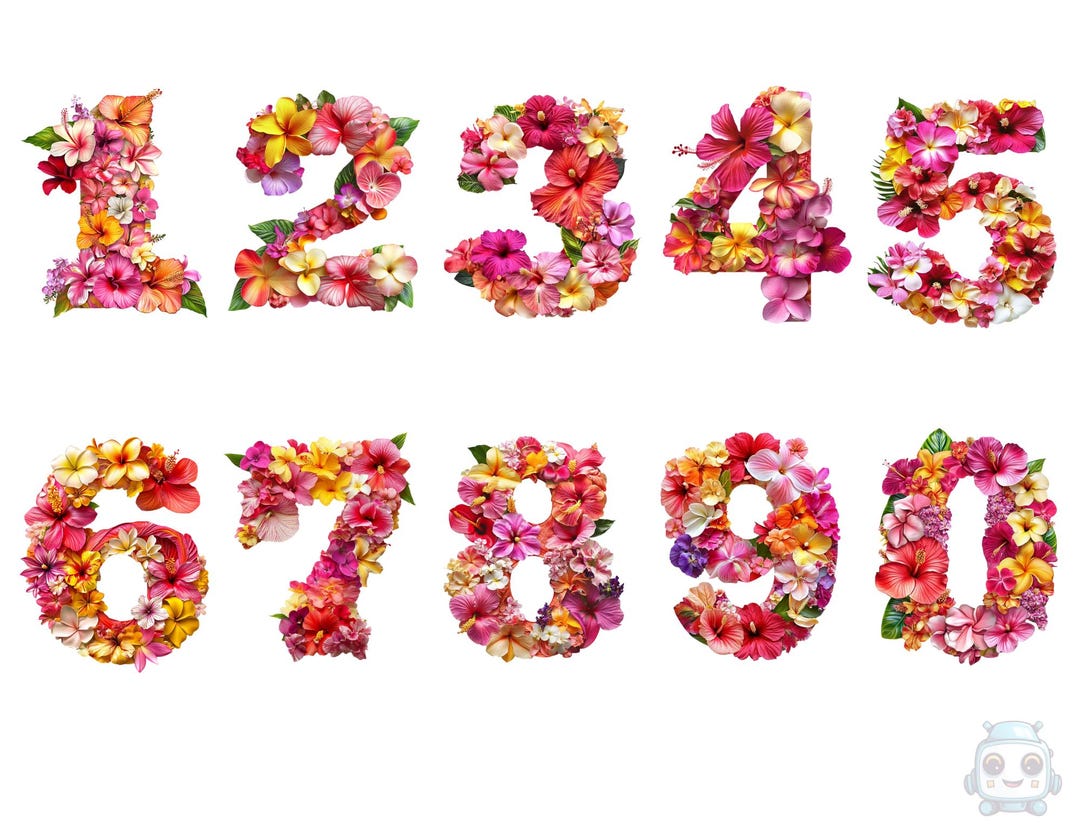 Tropical Floral Numbers Clipart - Vibrant Flower Number PNG Individual ...
