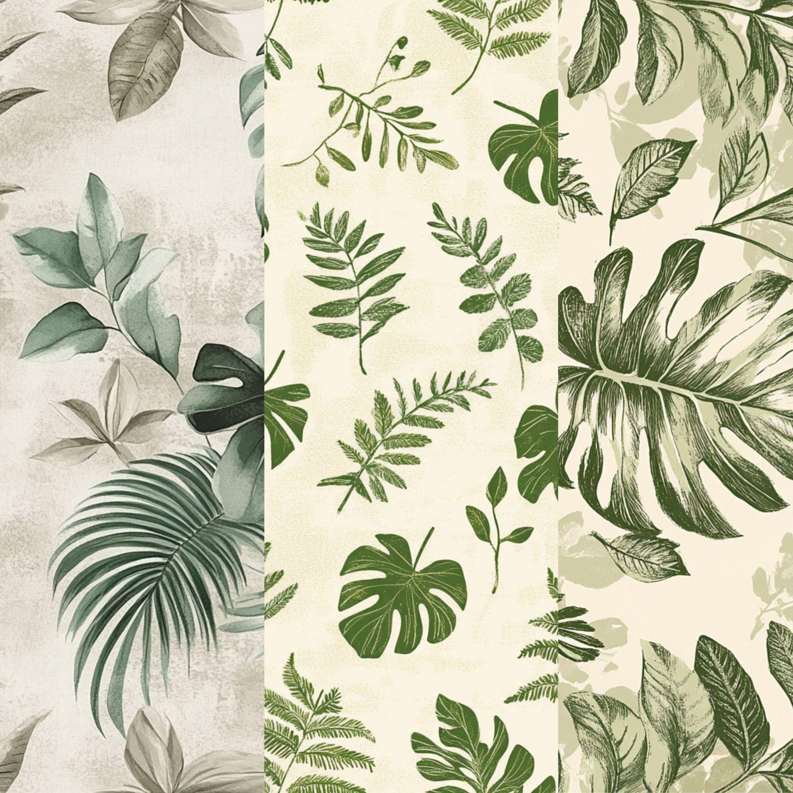 Tropical Green Leaves Digital Paper – 18 Botanical Jungle Backgrounds ...