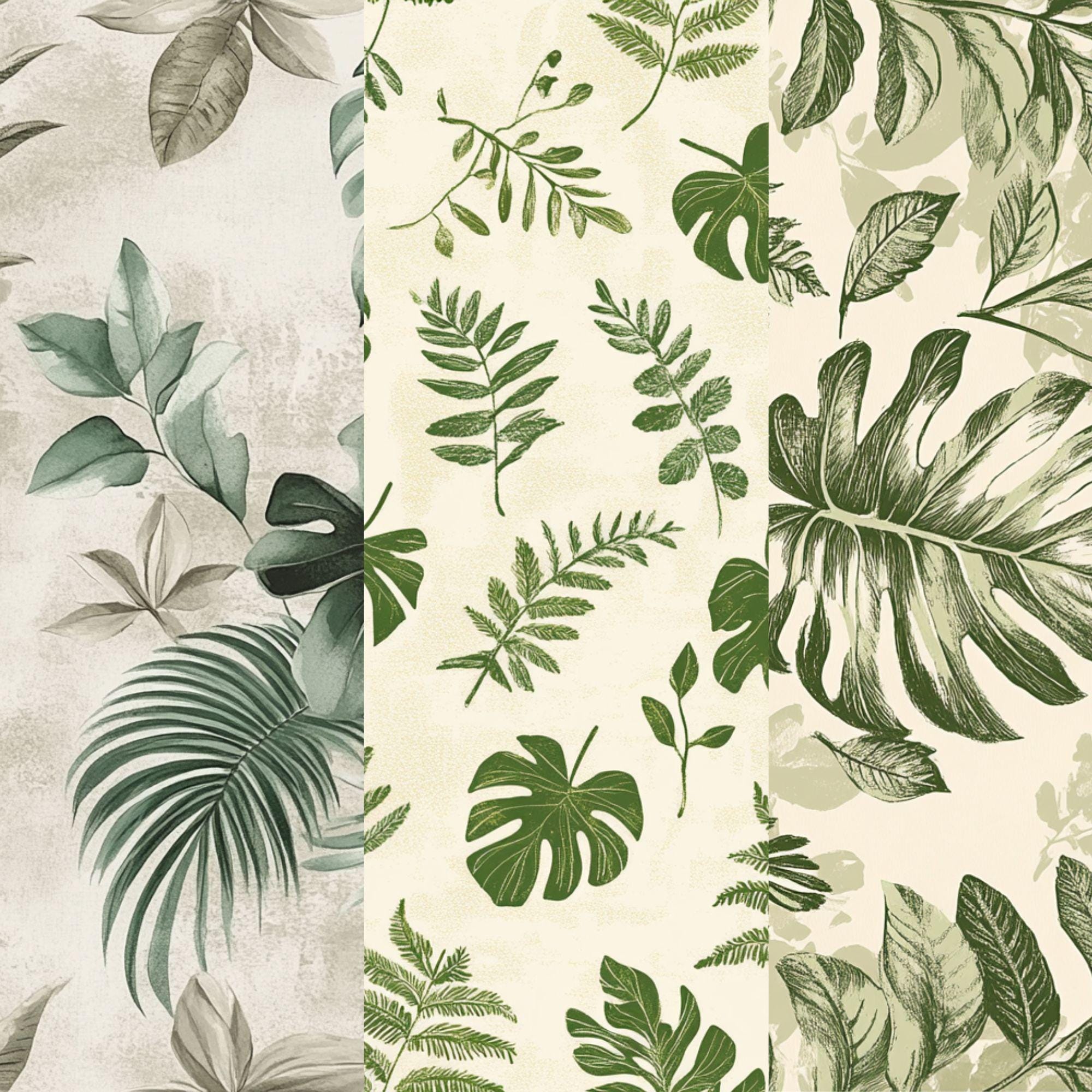 Tropical Green Leaves Digital Paper – 18 Botanical Jungle Backgrounds ...