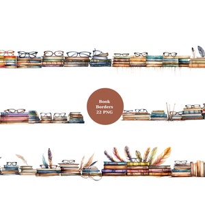22 Book Borders Watercolor Clipart, Border Clipart, PNG Individual ...