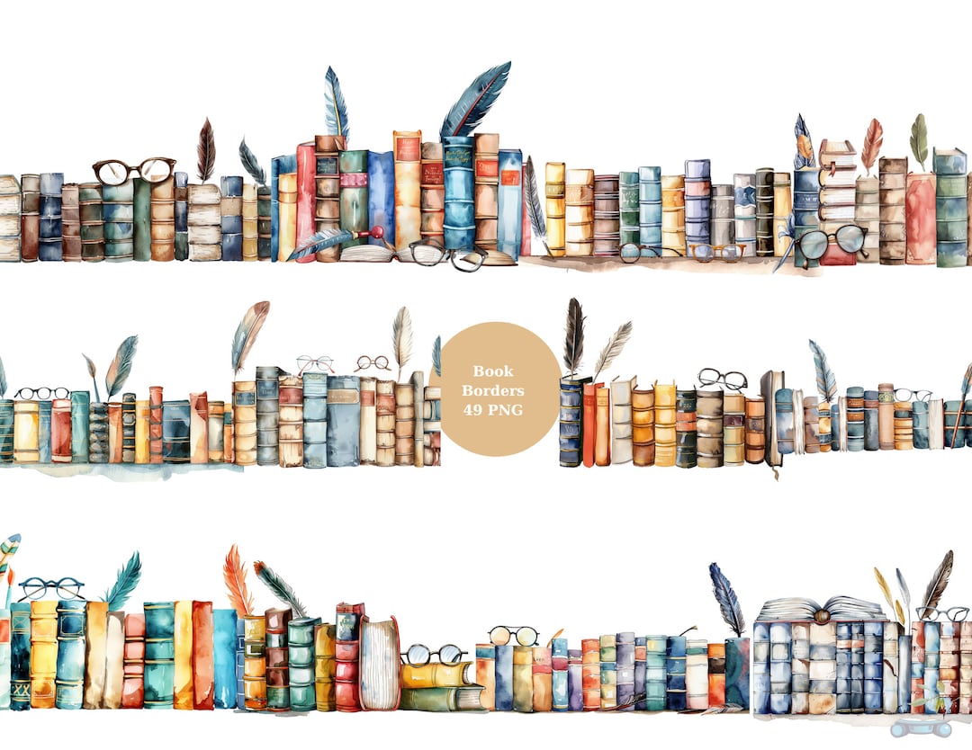 49 Book Borders Watercolor Clipart, Border Clipart, PNG Individual ...