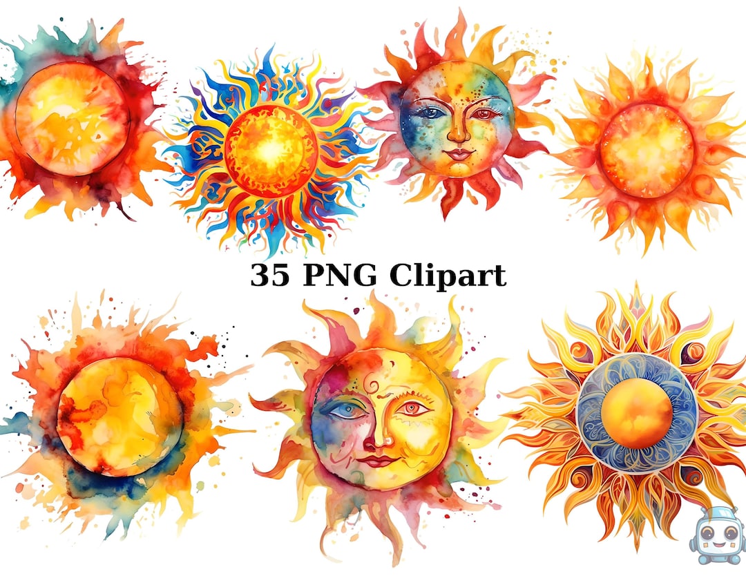Sun Bundle, Watercolor, 35 PNG Images, Transparent Background, High ...