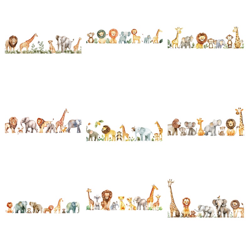 32 Safari Borders Watercolor Clipart, Border Clipart, PNG Individual ...