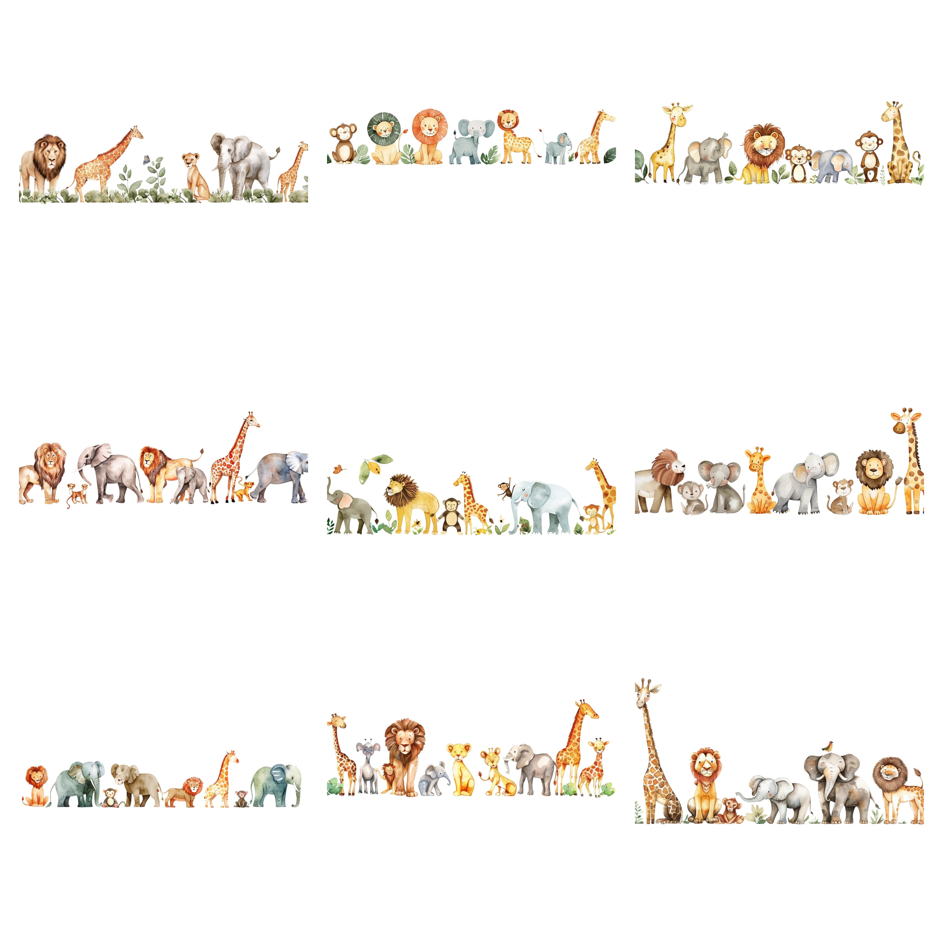 32 Safari Borders Watercolor Clipart, Border Clipart, PNG Individual ...