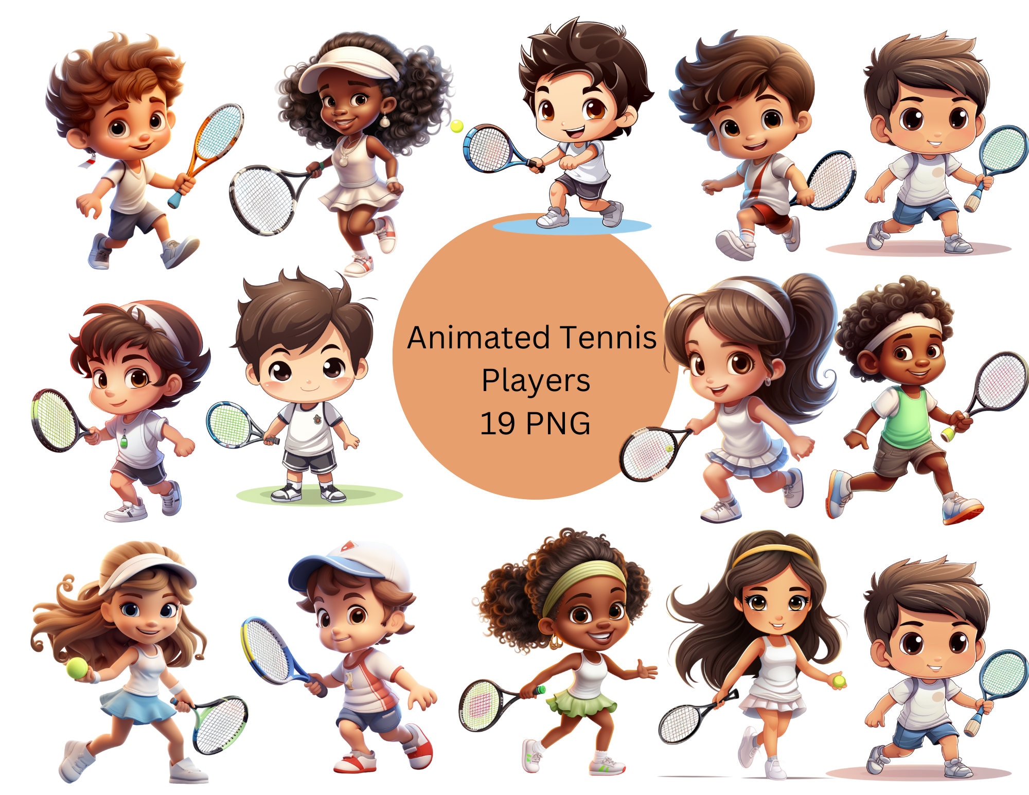 Animated Tennis Players Clipart PNG Digital Files on a White - Etsy