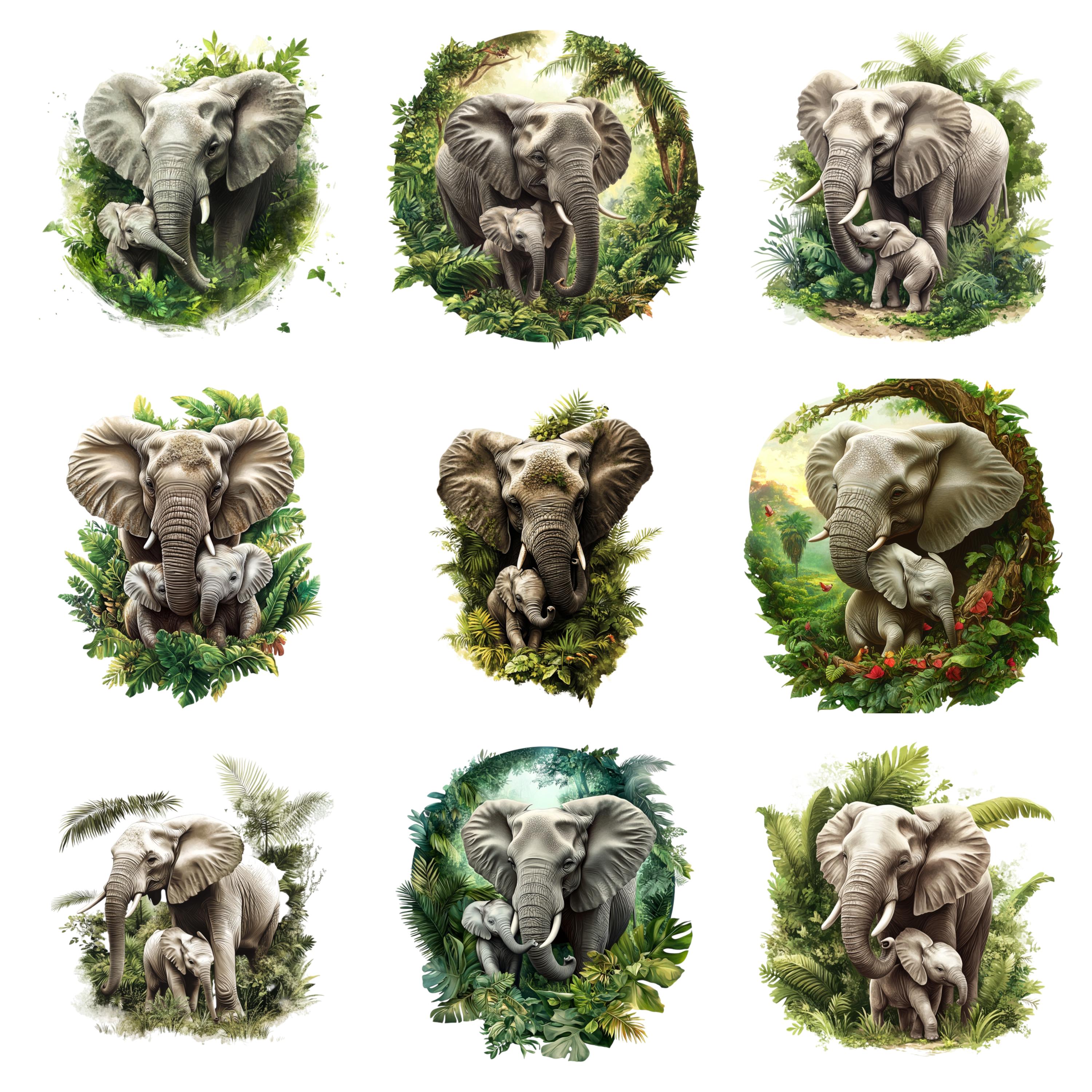 30 Mother and Baby Elephants Clipart, Animals Clipart, PNG Individual ...