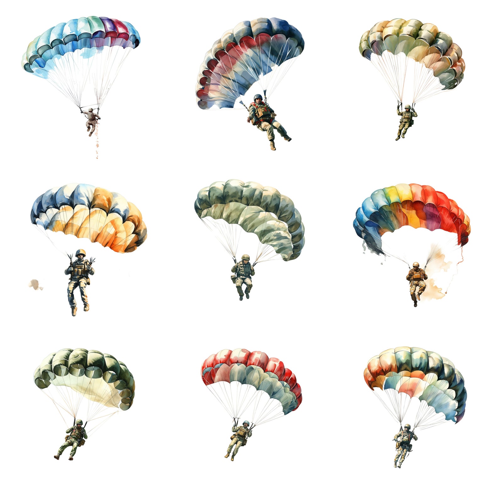 25 Paratroopers Watercolor Clipart, Military Clipart, PNG Digital Files ...