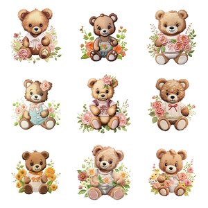Embroidered Teddy Bears Clipart, PNG Digital Files on a Transparent ...