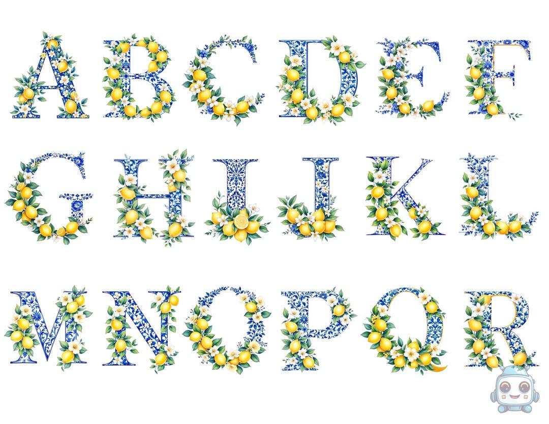 Lemon Floral Alphabet , Letters Png, Alphabet Png, Instant Download for ...