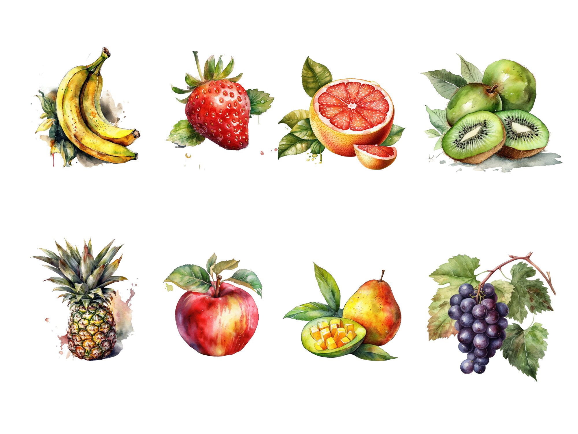 Fruit Bundle Watercolour Clipart 16 Beautiful PNG Images - Etsy