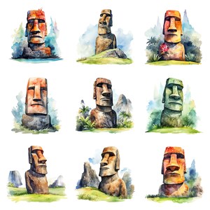 Watercolor Easter Island Statues Clipart, PNG Digital Files on a ...