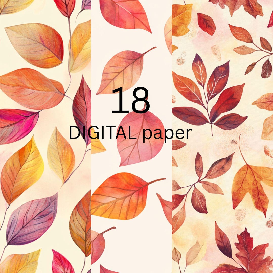 Autumn Leaves Digital Paper Bundle, Fall Leaf Backgrounds for ...