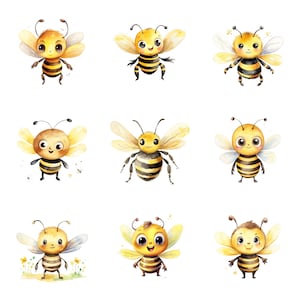 16 Cute Bees Watercolor Clipart, Kids Clipart, Insects Clipart, PNG ...