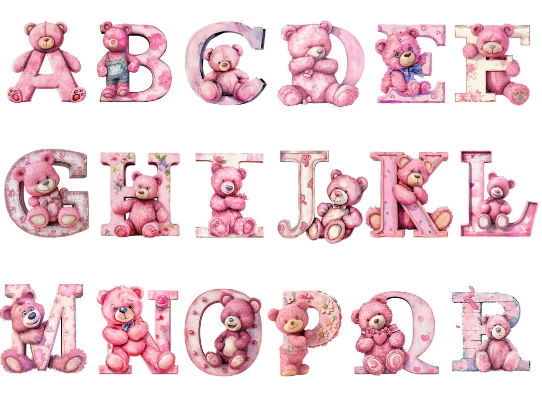 Pink Teddy Bear Alphabet, Letters Png, Alphabet Png, Instant Download ...