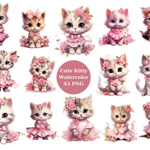 Watercolor 43 Cute Kitten Clipart, PNG Individual Images on Transparent ...