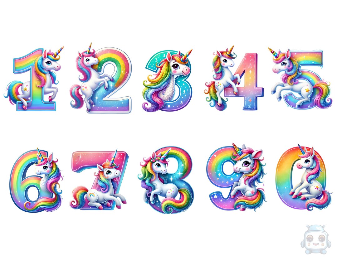 Magical Unicorn Numbers Clipart | Rainbow Numbers | Cute Unicorns ...