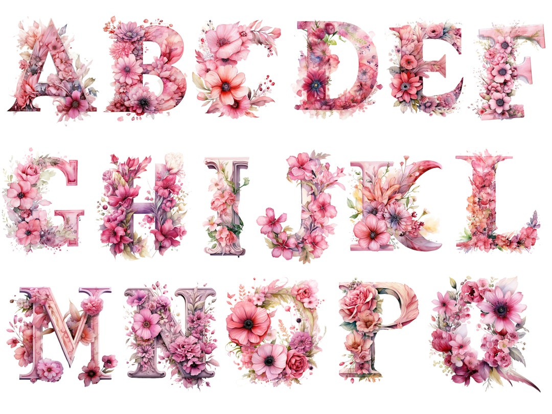 Watercolor Floral Pink Alphabet Clipart , Floral Alphabet, Transparent ...