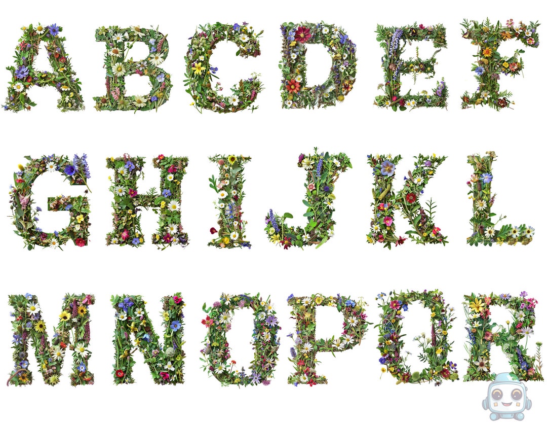 Watercolor Wildflowers Alphabet Clipart, PNG Individual Images on ...