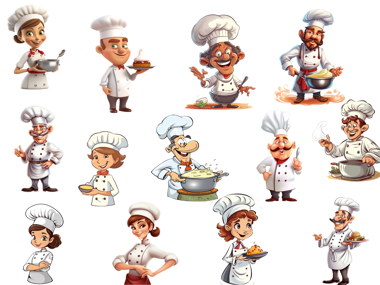Animated Cooks Clipart PNG Digital Files on a Transparent Background ...