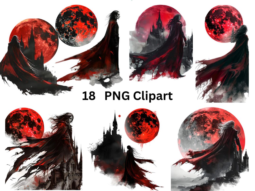 18 Moonlight Vampires Clipart, Halloween Clipart, PNG Individual Images ...