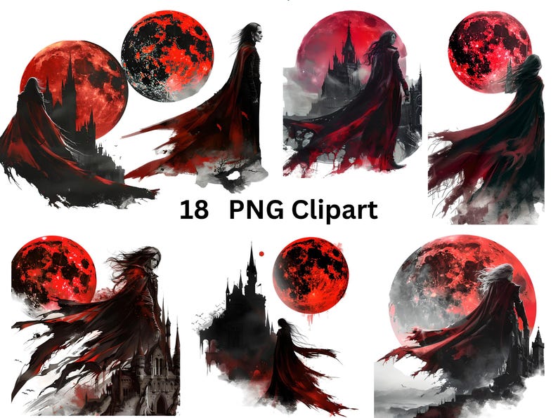 18 Moonlight Vampires Clipart, Halloween Clipart, PNG Individual Images ...