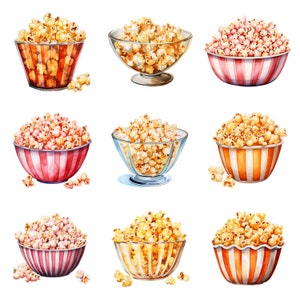 Watercolor Popcorn Clipart, PNG Individual Images on Transparent ...