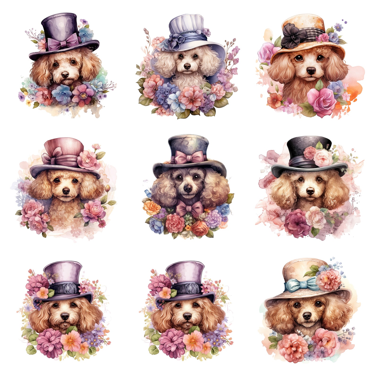 29 Victorian Poodles Watercolor Clipart, Dog Clipart, PNG Digital Files ...