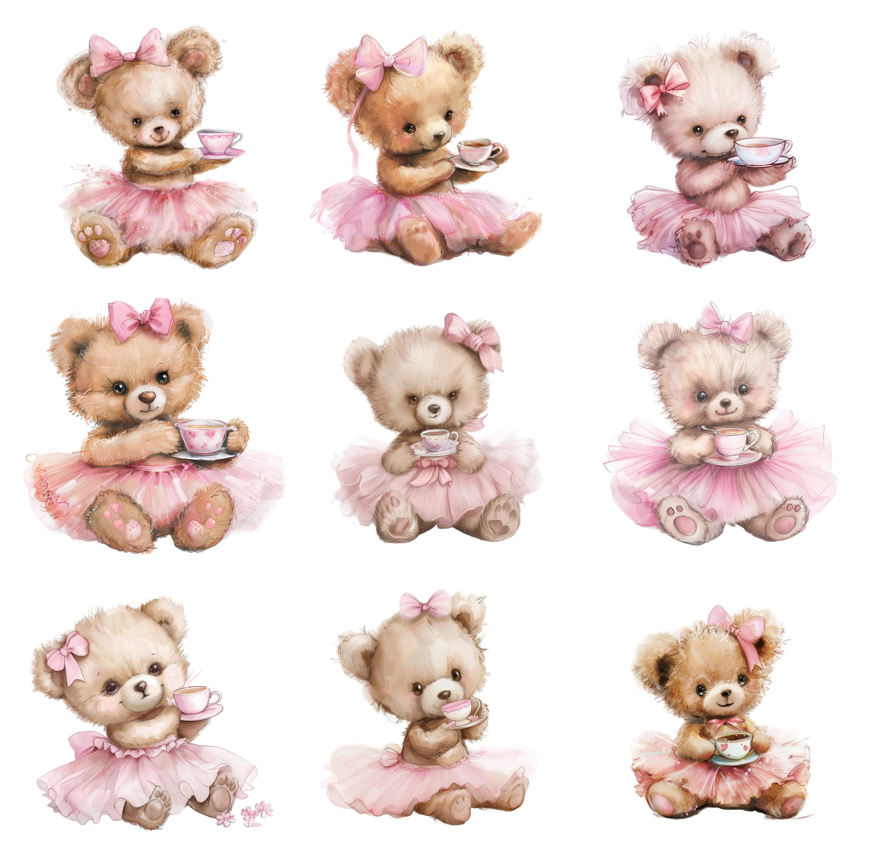 Adorable Ballerina Teddy Bear Tea Party Clipart PNG Individual Images ...