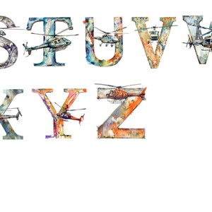 Watercolor Helicopter Alphabet Clipart, Plane Letters Png, Transparent ...