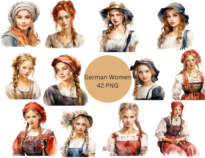 Watercolor German Women Clipart PNG Digital Files on - Etsy