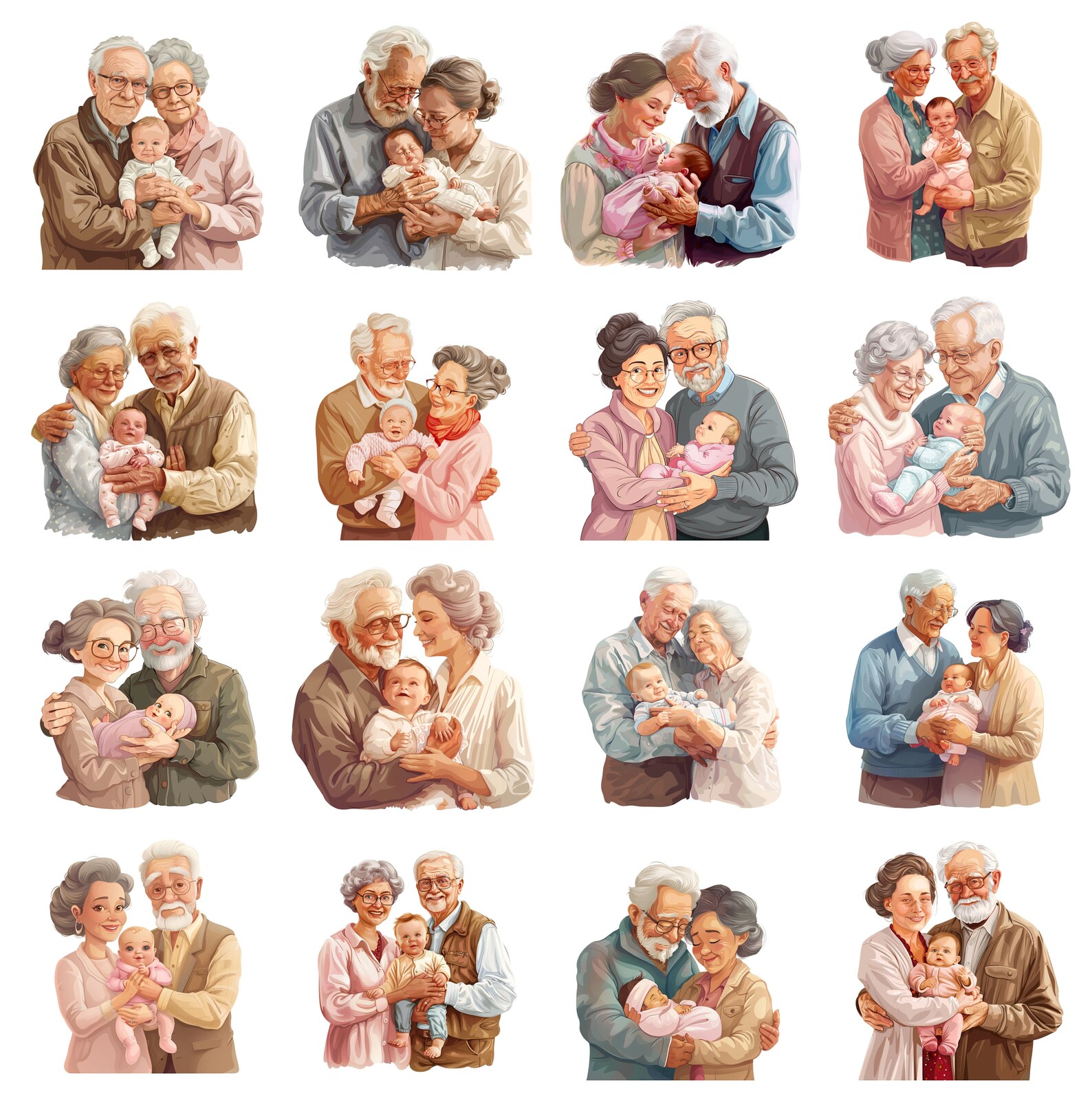 35 Grandparents' Baby Clipart, PNG Digital Files on Transparent ...
