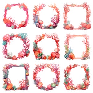 Watercolor Coral Frames Clipart, Logo Clipart, PNG Digital Files on ...