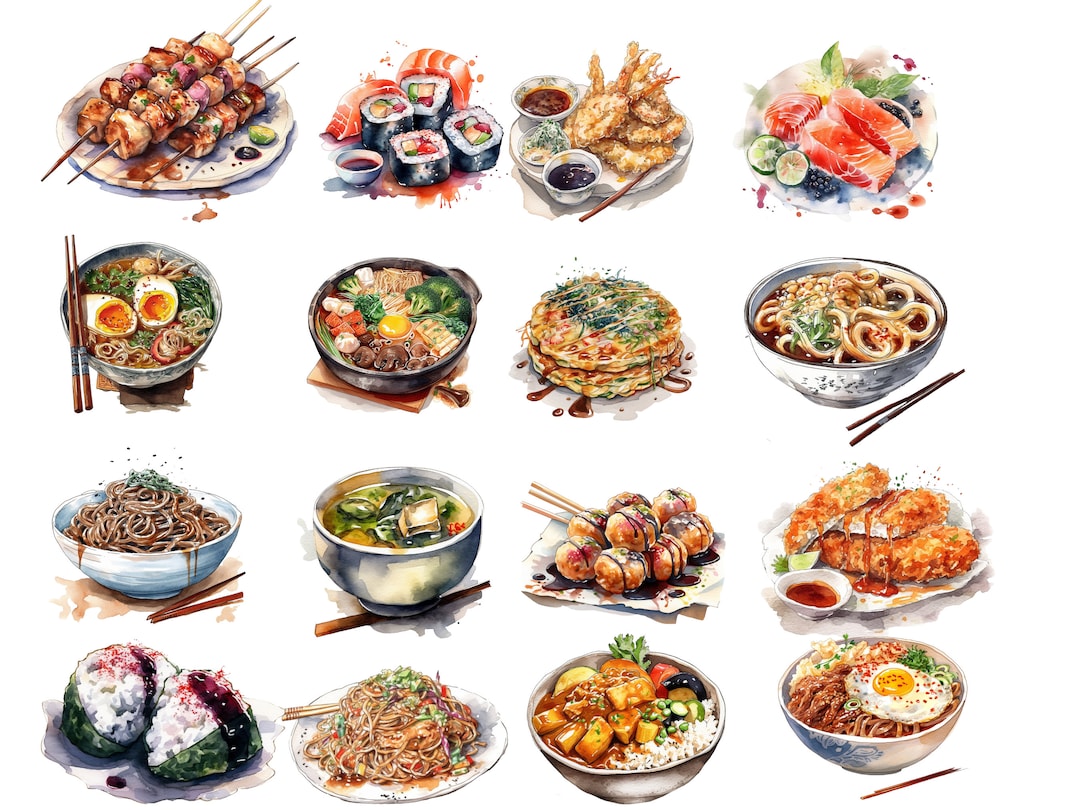Watercolor Japanese Food Clipart, PNG Digital Images, Transparent ...